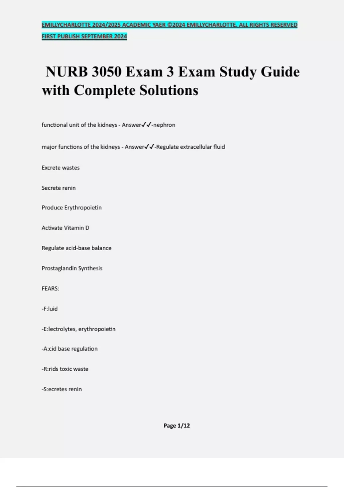 NURB 3050 Exam 3 Exam Study Guide with Complete Solutions - 2024/2025 - Stuvia US