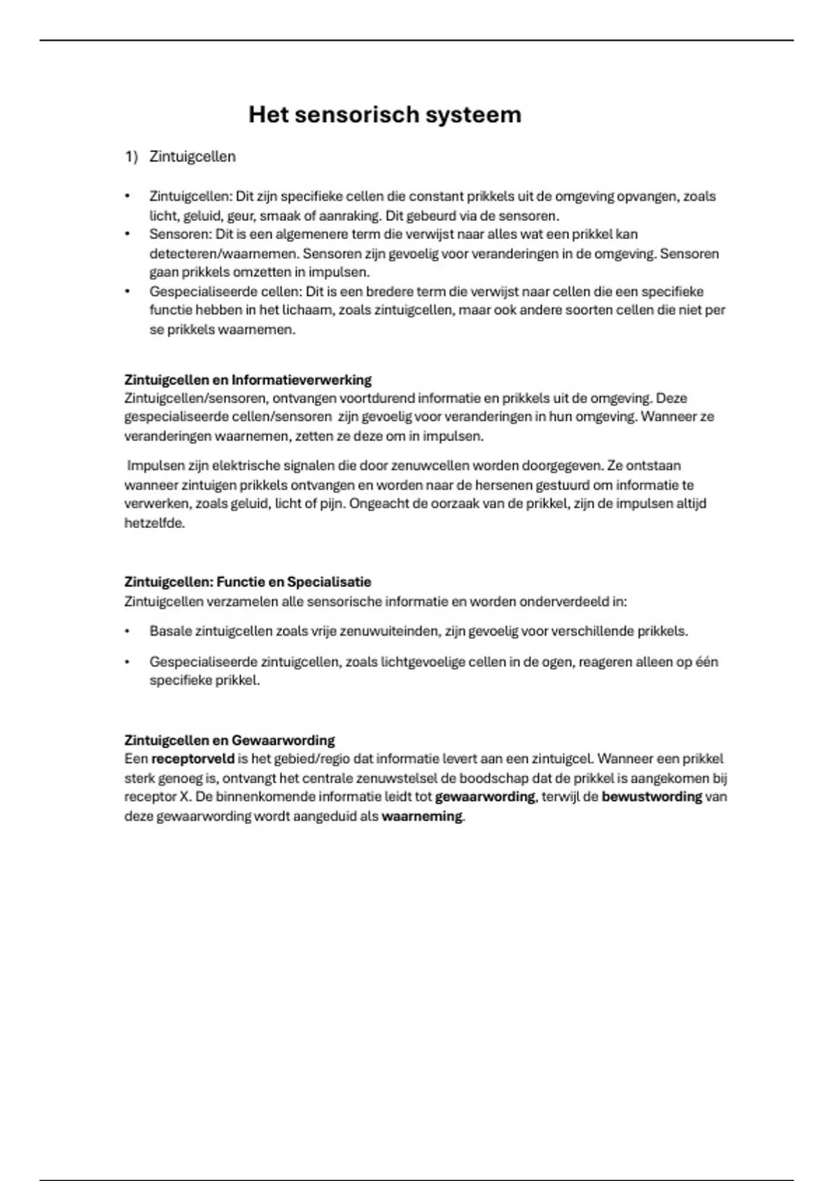 Samenvatting Anatomie en fysiologie: het sensorisch systeem 1ejaar ...