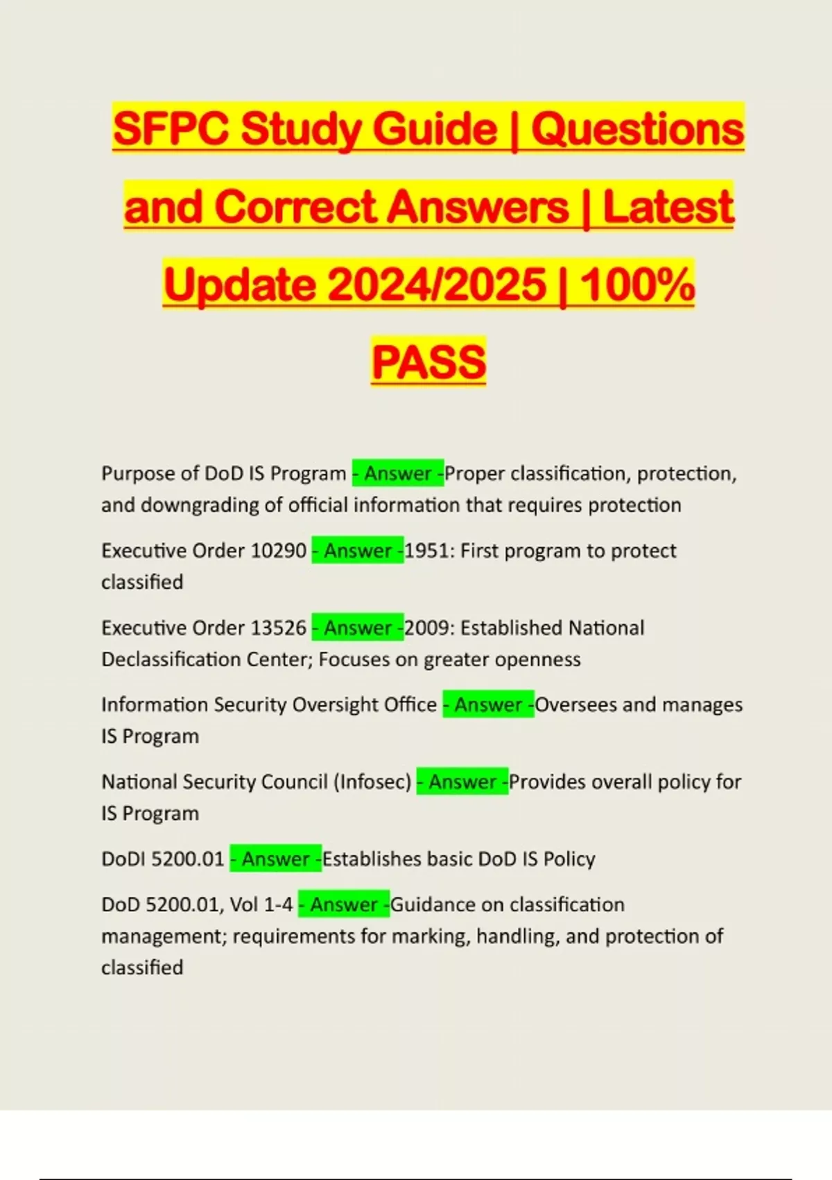 SFPC Study Guide | Questions and Correct Answers | Latest Update 2024/ ...