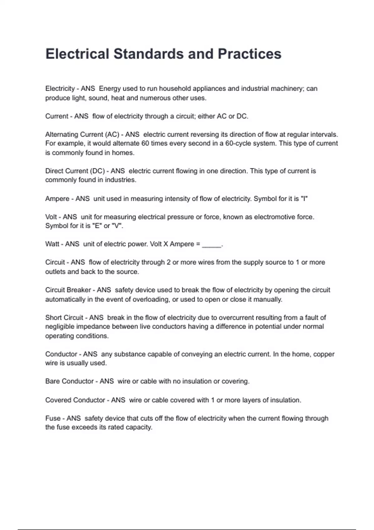 Electrical Standards and Practices Exam 2024/2025 Questions With ...