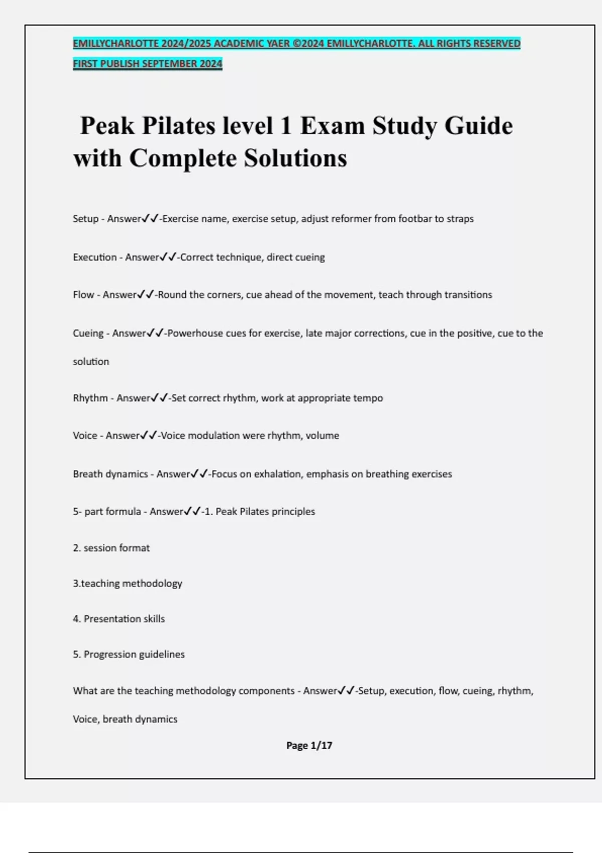 Peak Pilates level 1 Exam Study Guide with Complete Solutions - Peak ...