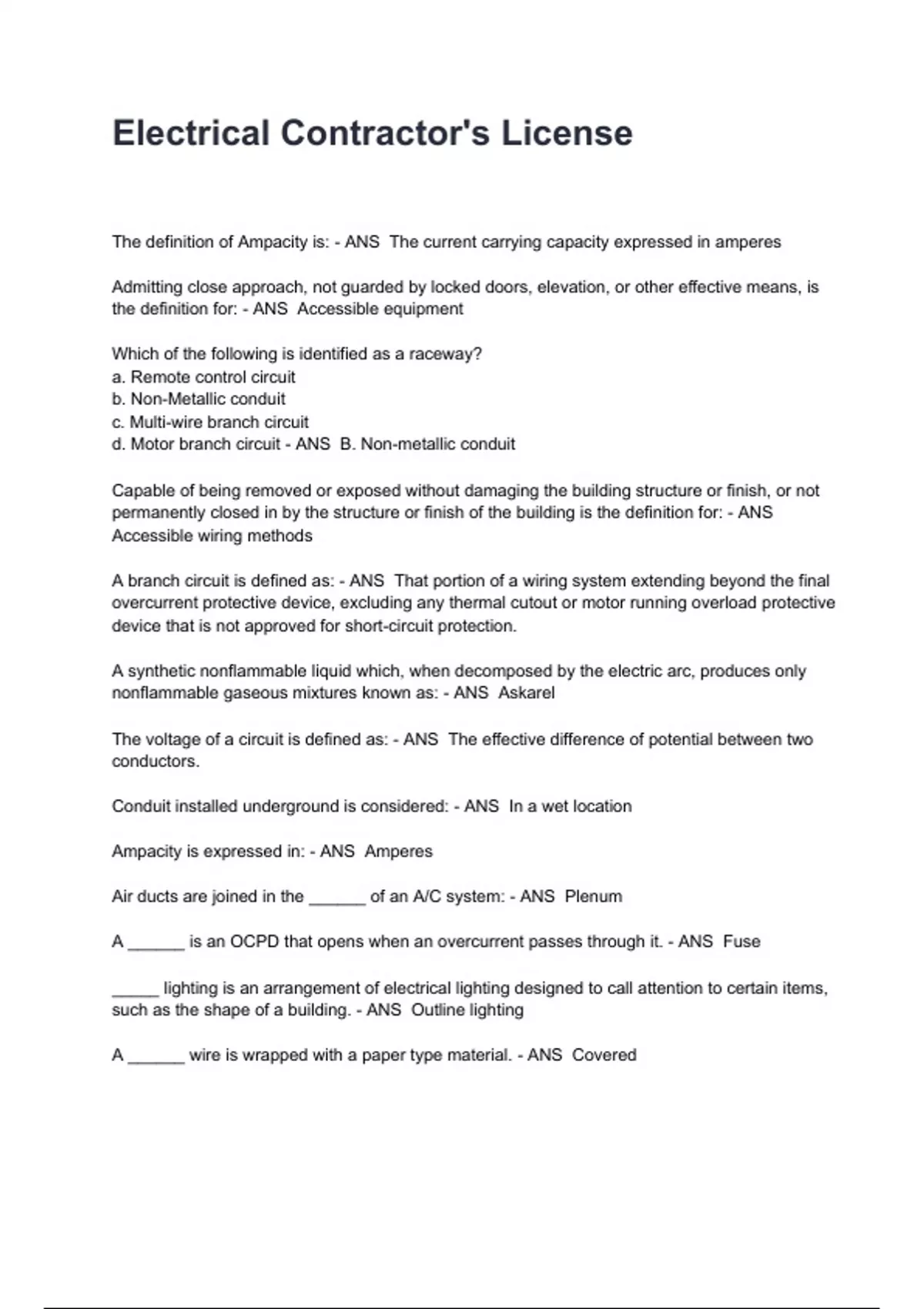 Electrical Contractor's License Exam 2024/2025 Questions With Completed ...