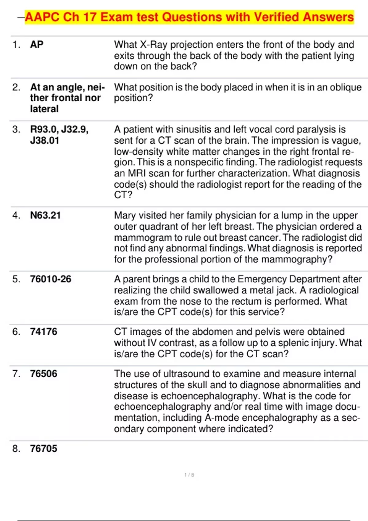 AAPC Ch 17 Exam test Questions with Verified Answers - AAPC Ch 17 ...