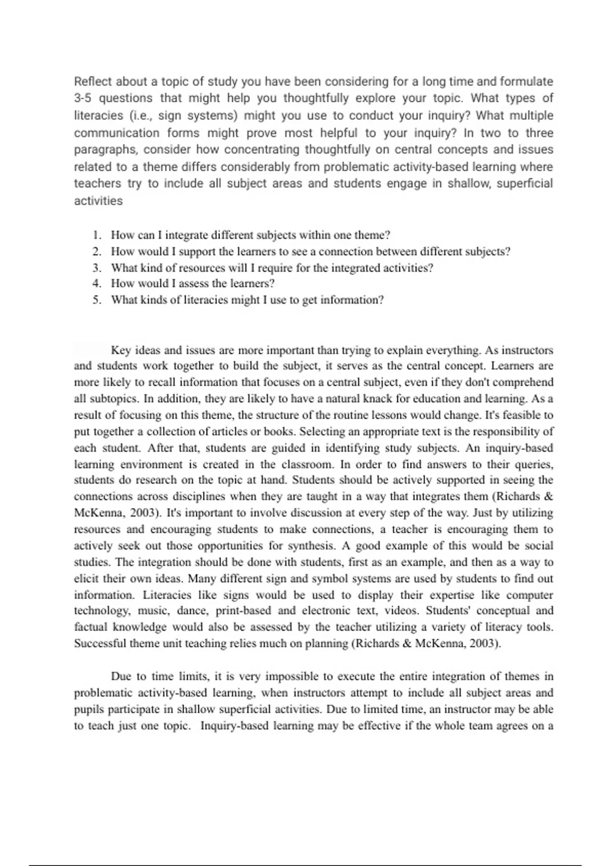 Summary Integrating Multiple Literacies for Deep Inquiry and Conceptual ...