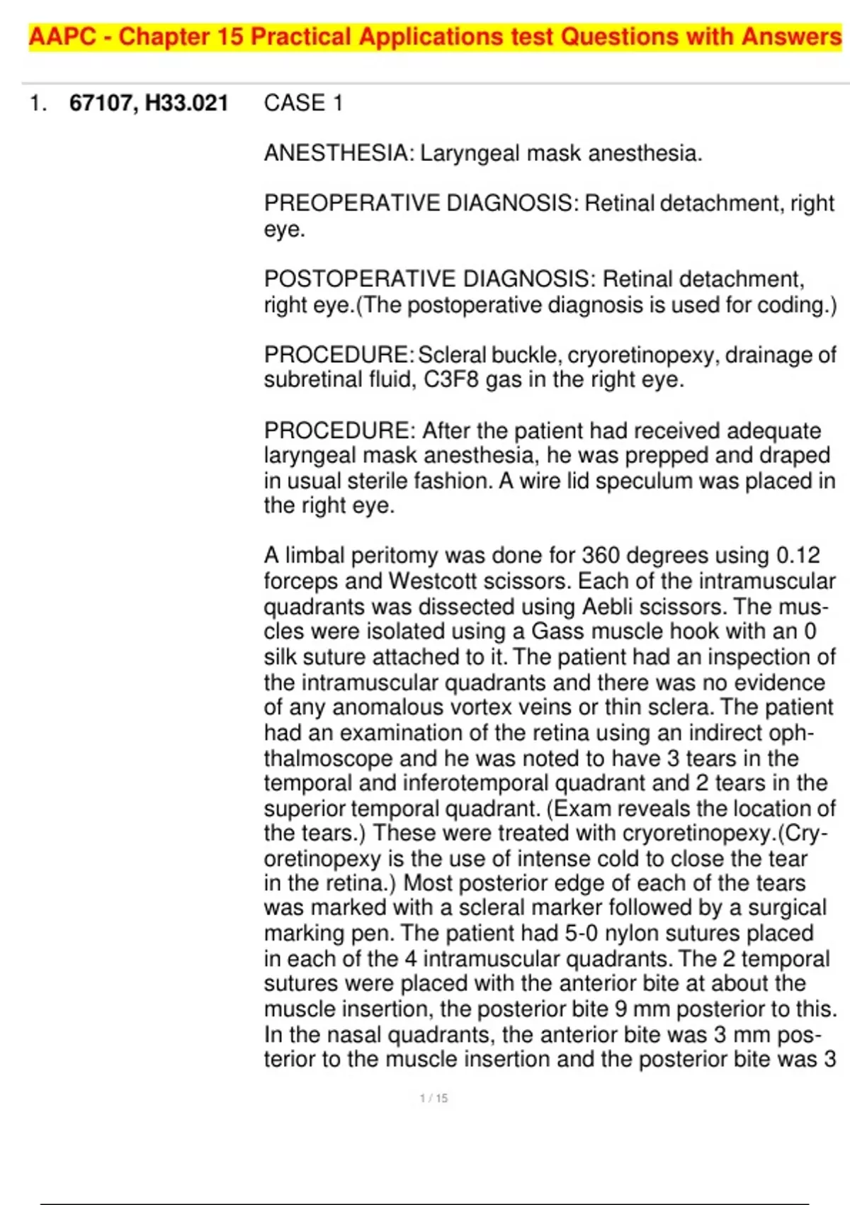AAPC - Chapter 15 Practical Applications test Questions with Answers ...