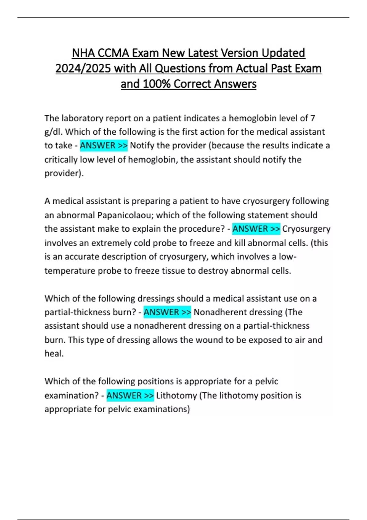 NHA CCMA Exam New Latest Version Updated with All Questions from Actual ...