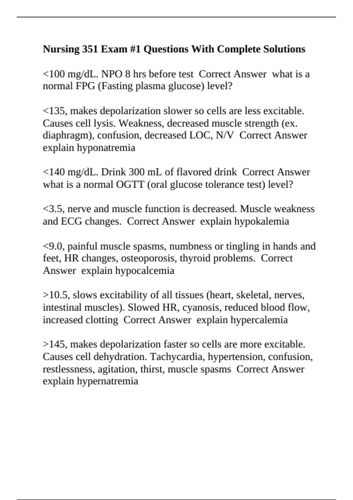 Nursing 351 Exam #1 Questions With Complete Solutions - Nursing 351 ...