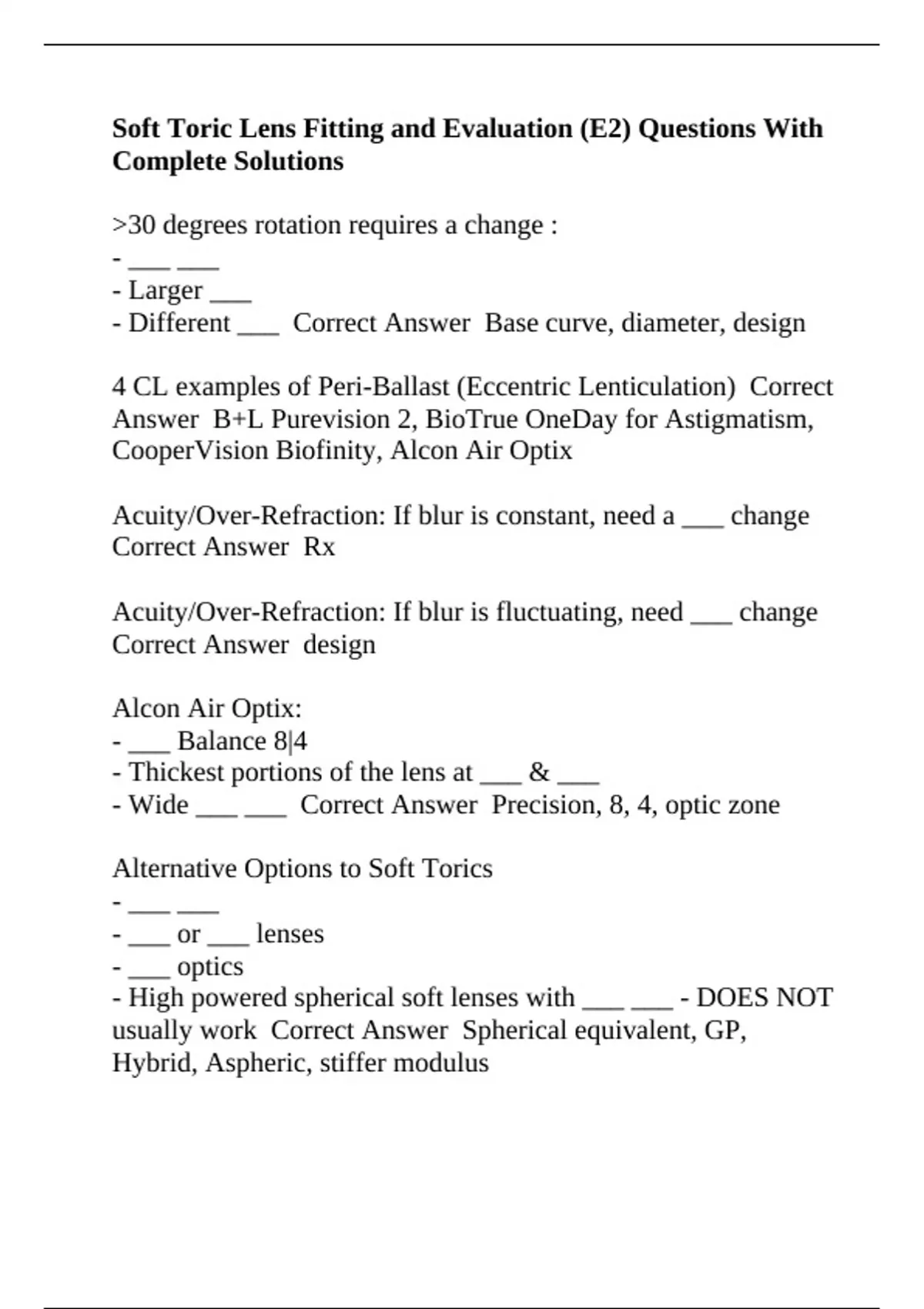 Soft Toric Lens Fitting and Evaluation (E2) Questions With Complete ...