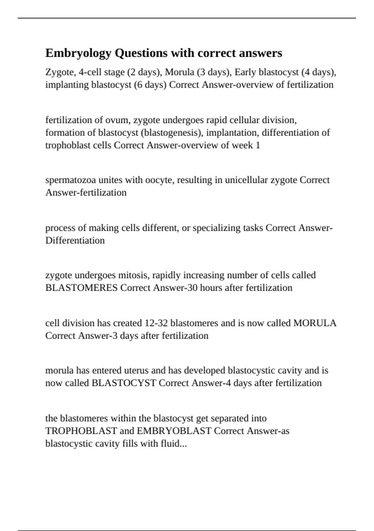 Embryology Questions with correct answer1 - EMBRYOLOGY - Stuvia US