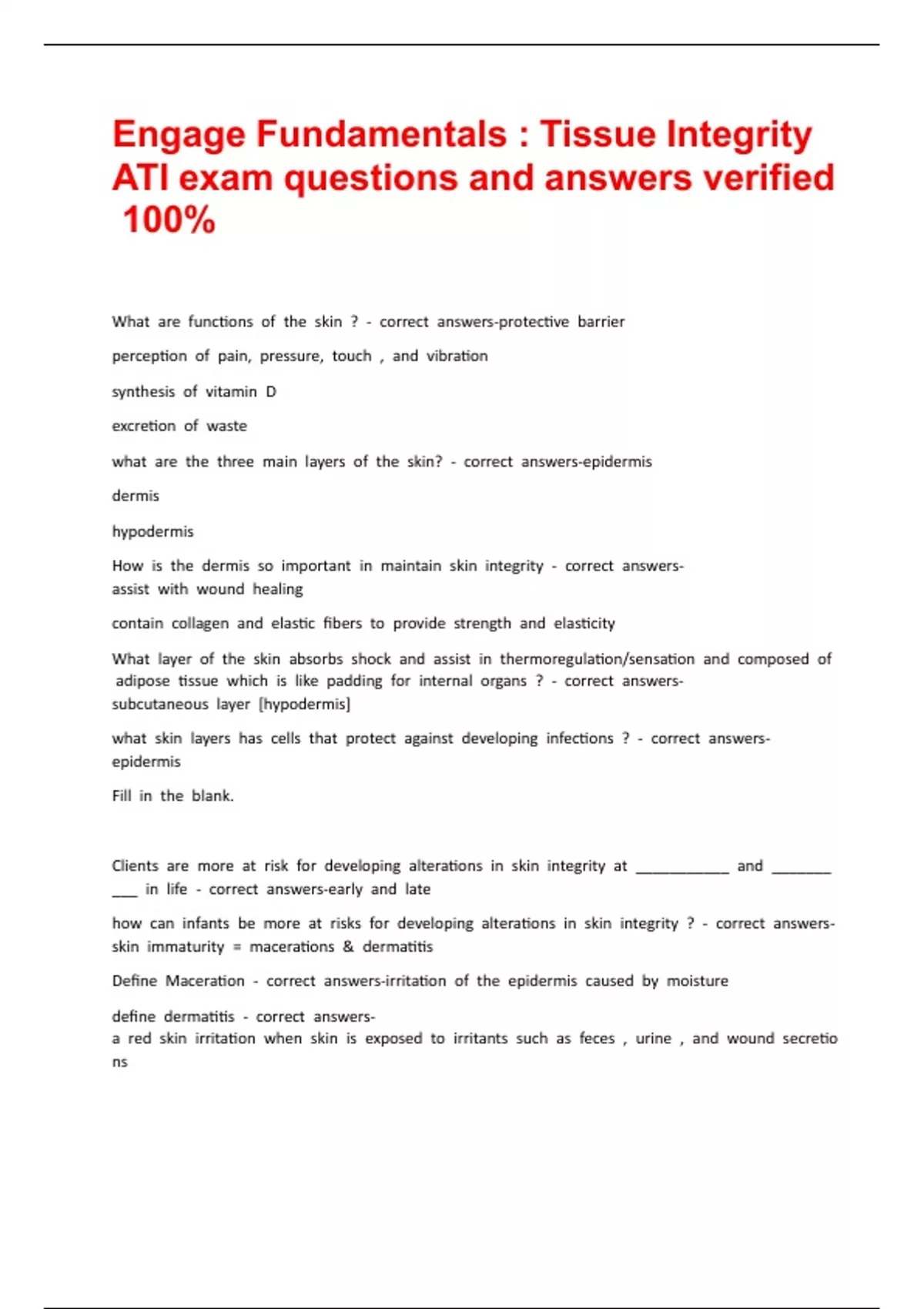 Engage Fundamentals : Tissue Integrity ATI exam questions and answers ...