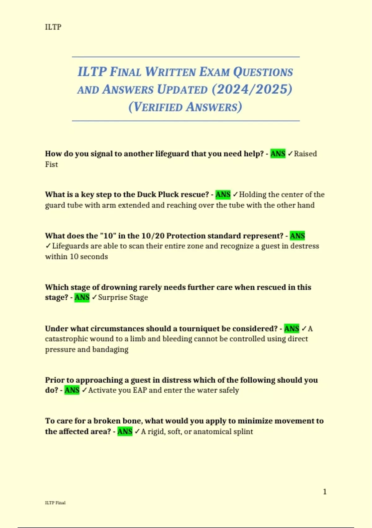 ILTP FINAL WRITTEN EXAM QUESTIONS AND ANSWERS UPDATED (2024/2025 ...