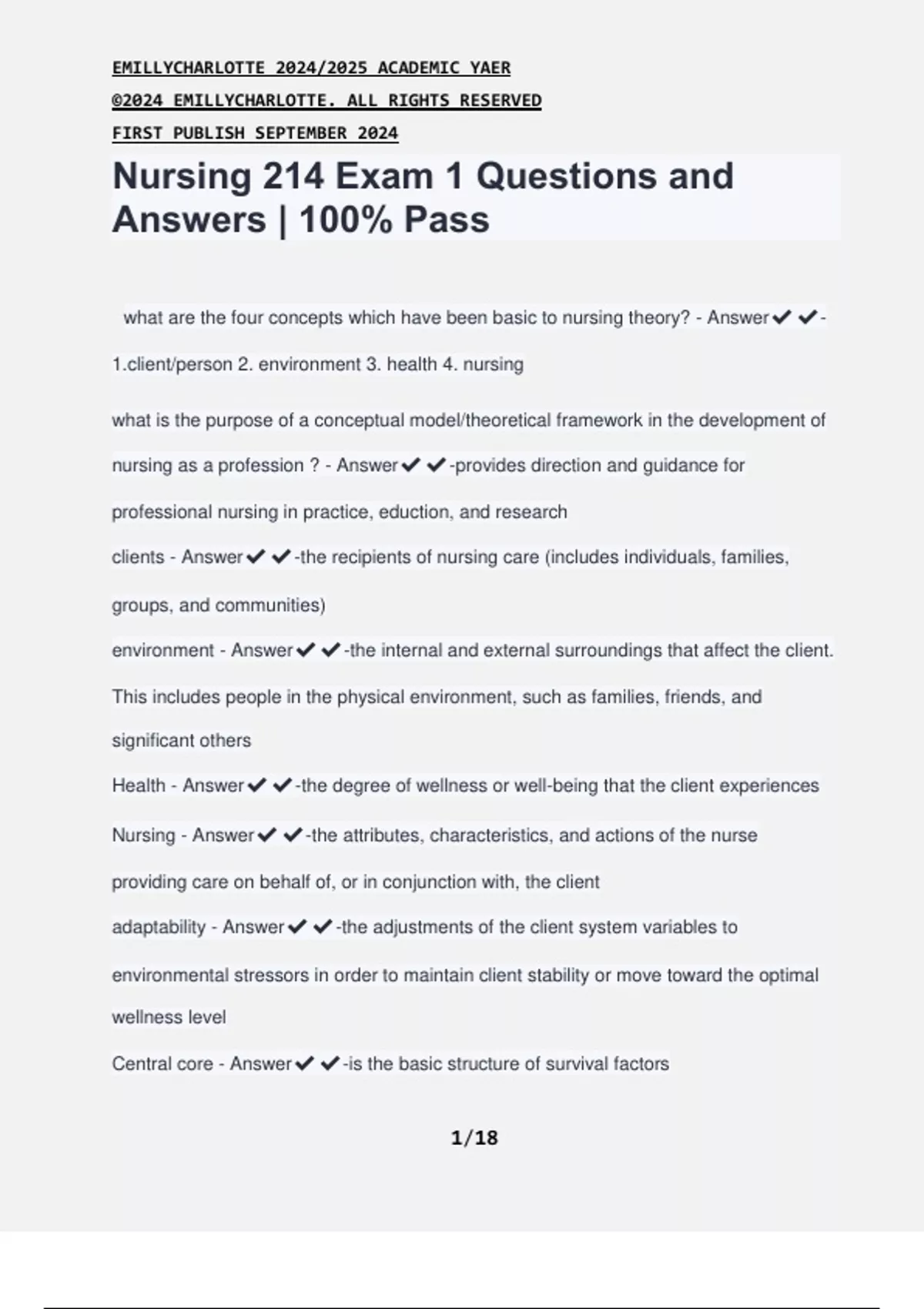 Nursing 214 Exam 1 Questions and Answers | 100% Pass - NUR 214 - Stuvia US
