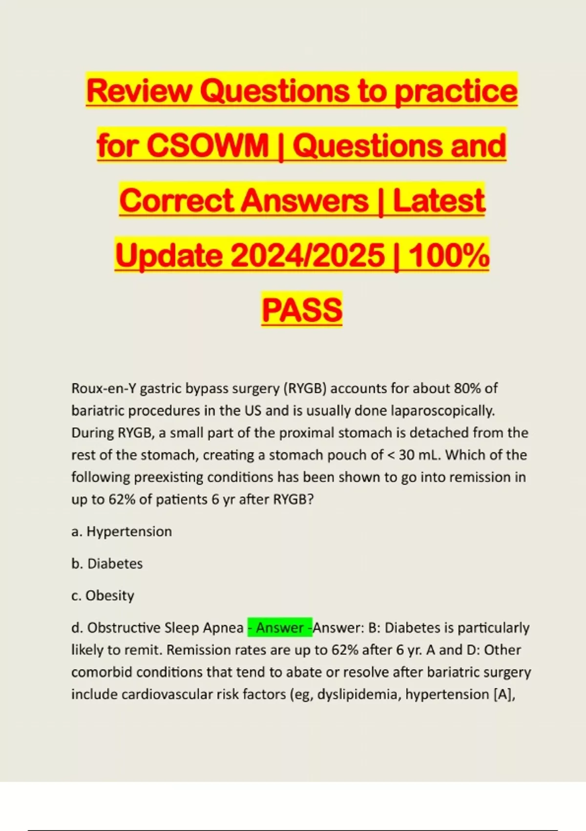 Review Questions to practice for CSOWM | Questions and Correct Answers ...