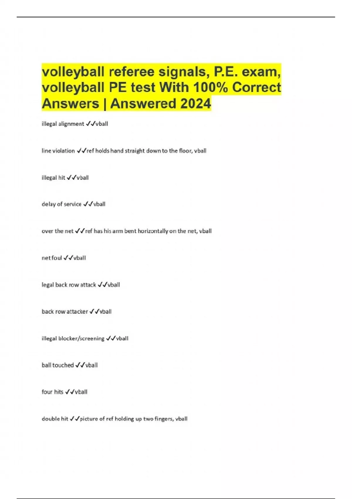 volleyball referee signals, P.E. exam, volleyball PE test With 100% ...