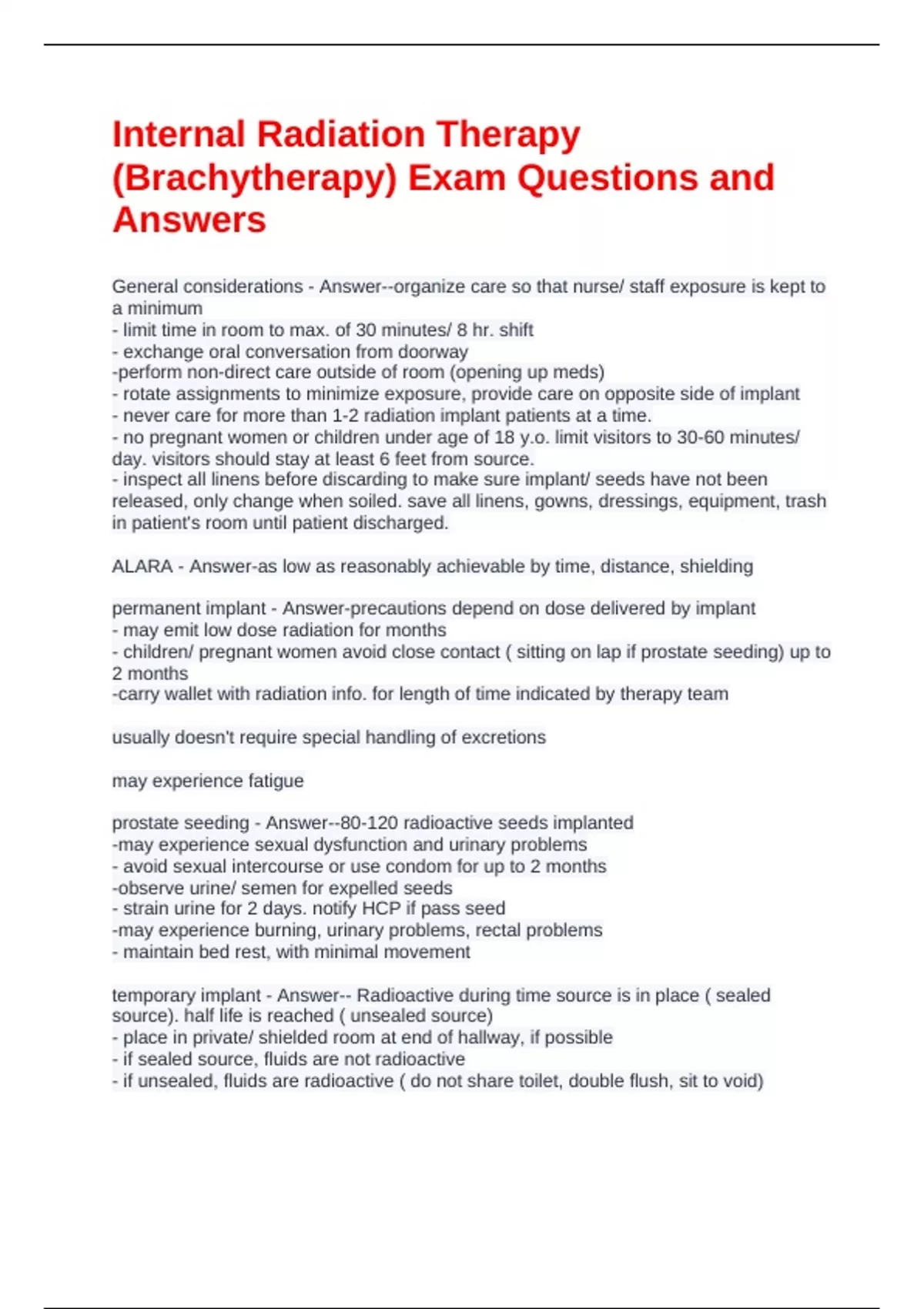 Internal Radiation Therapy (Brachytherapy) Exam Questions and Answers ...