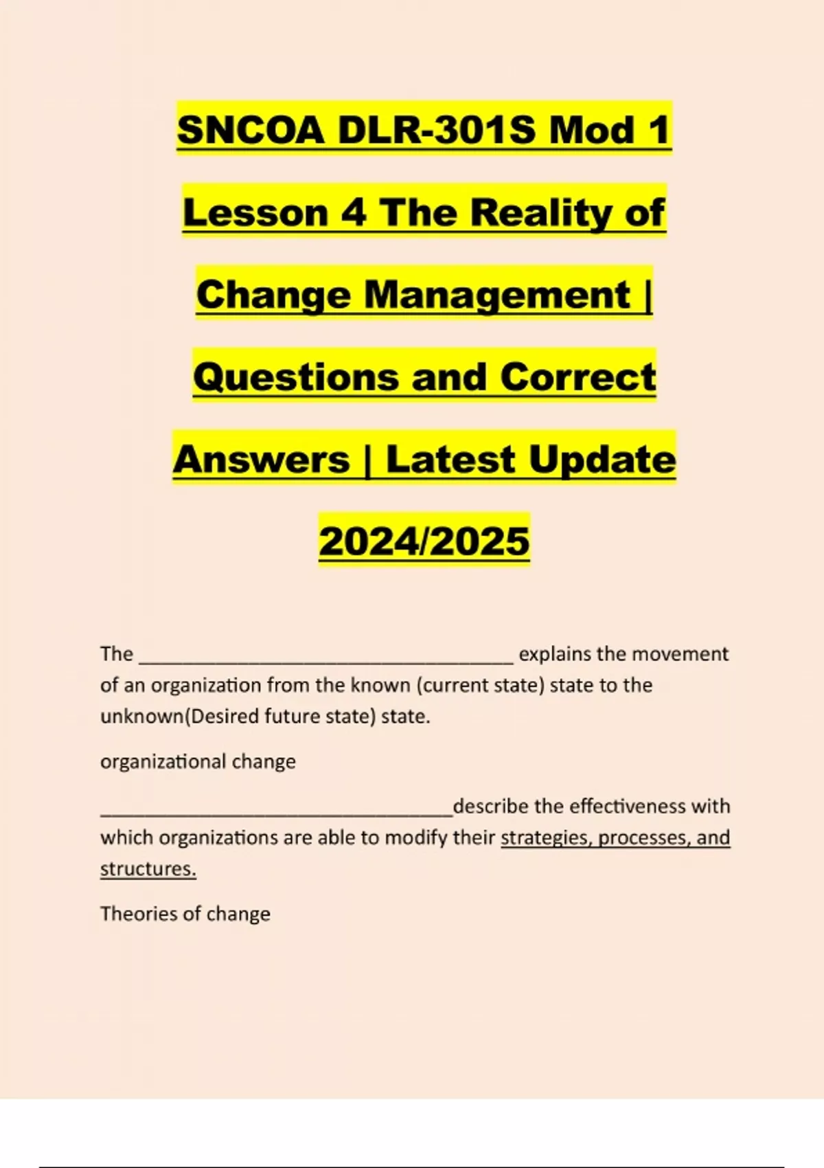 SNCOA DLR-301S Mod 1 Lesson 4 The Reality of Change Management ...