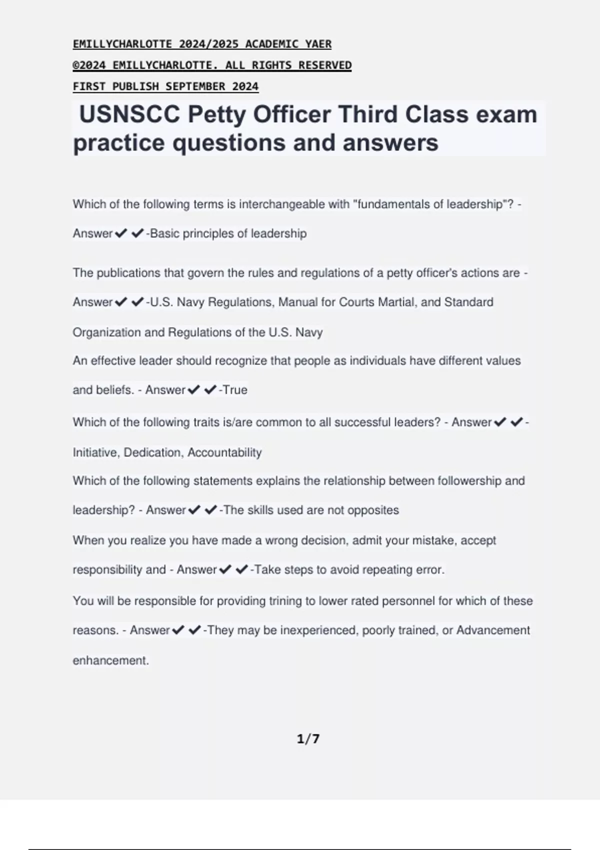 USNSCC Petty Officer Third Class exam practice questions and answers ...