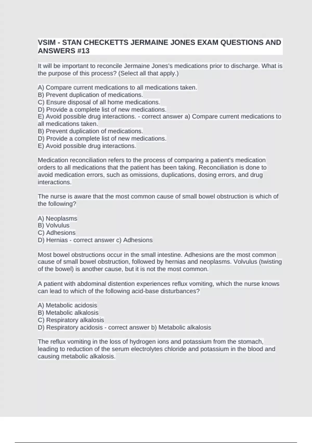 VSIM - STAN CHECKETTS JERMAINE JONES EXAM QUESTIONS AND ANSWERS -13 - VSim for Nursing ...