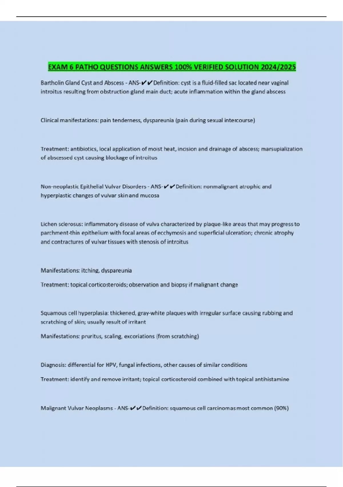 EXAM 6 PATHO QUESTIONS ANSWERS 100% VERIFIED SOLUTION 2024/2025 - 6 ...