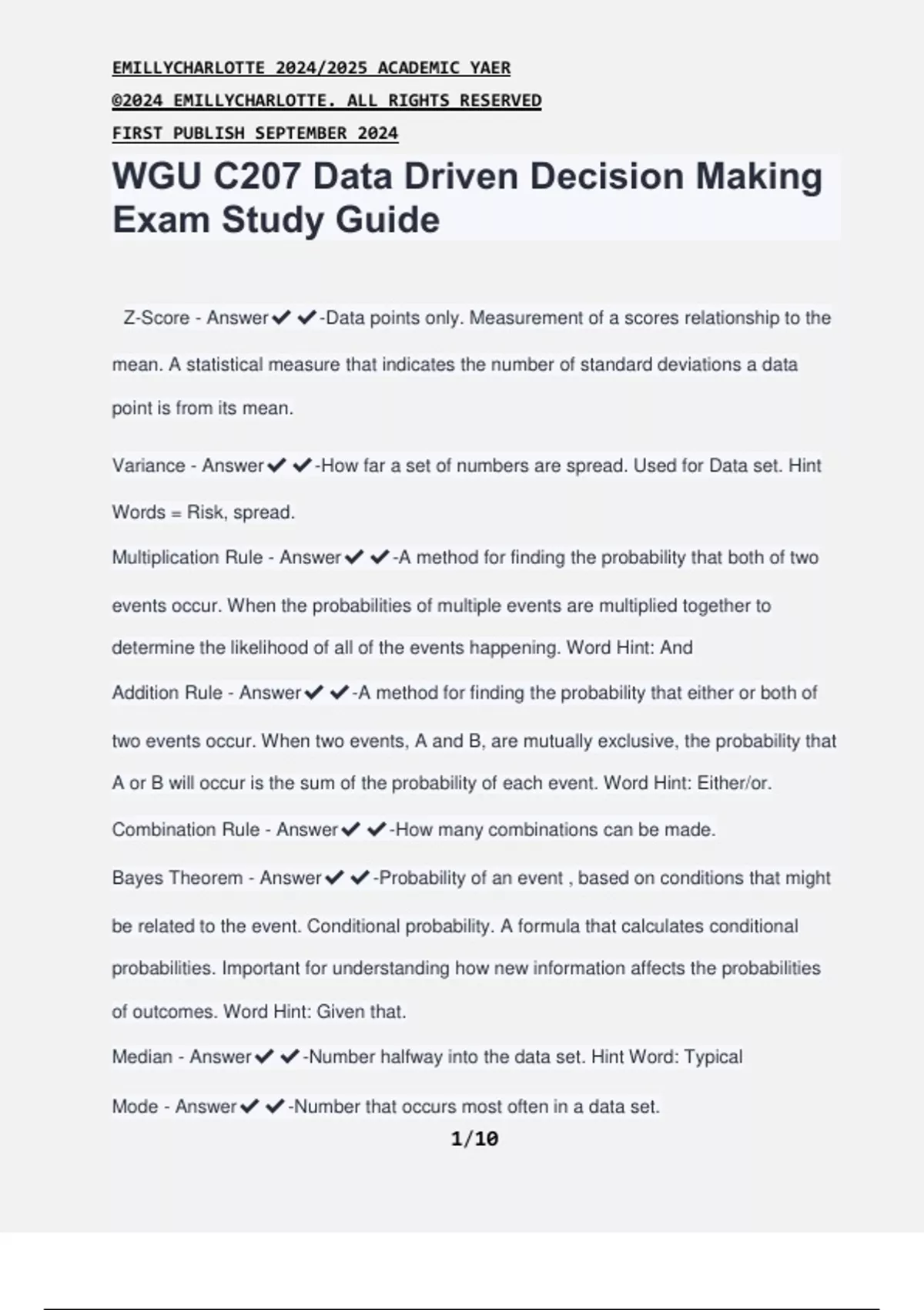WGU C207 Data Driven Decision Making Exam Study Guide - WGU - Stuvia US