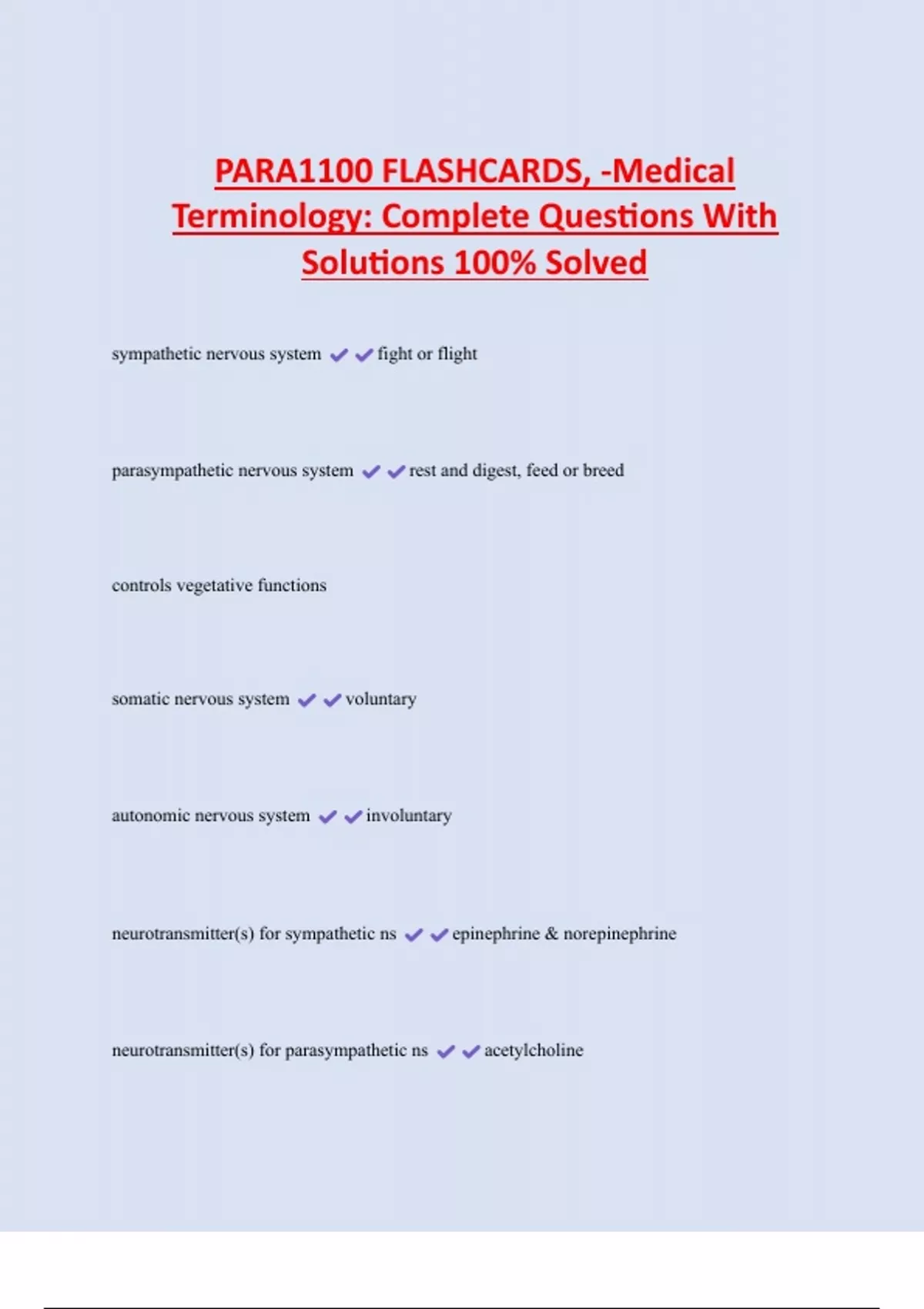 PARA1100 FLASHCARDS, -Medical Terminology: Complete Questions With ...