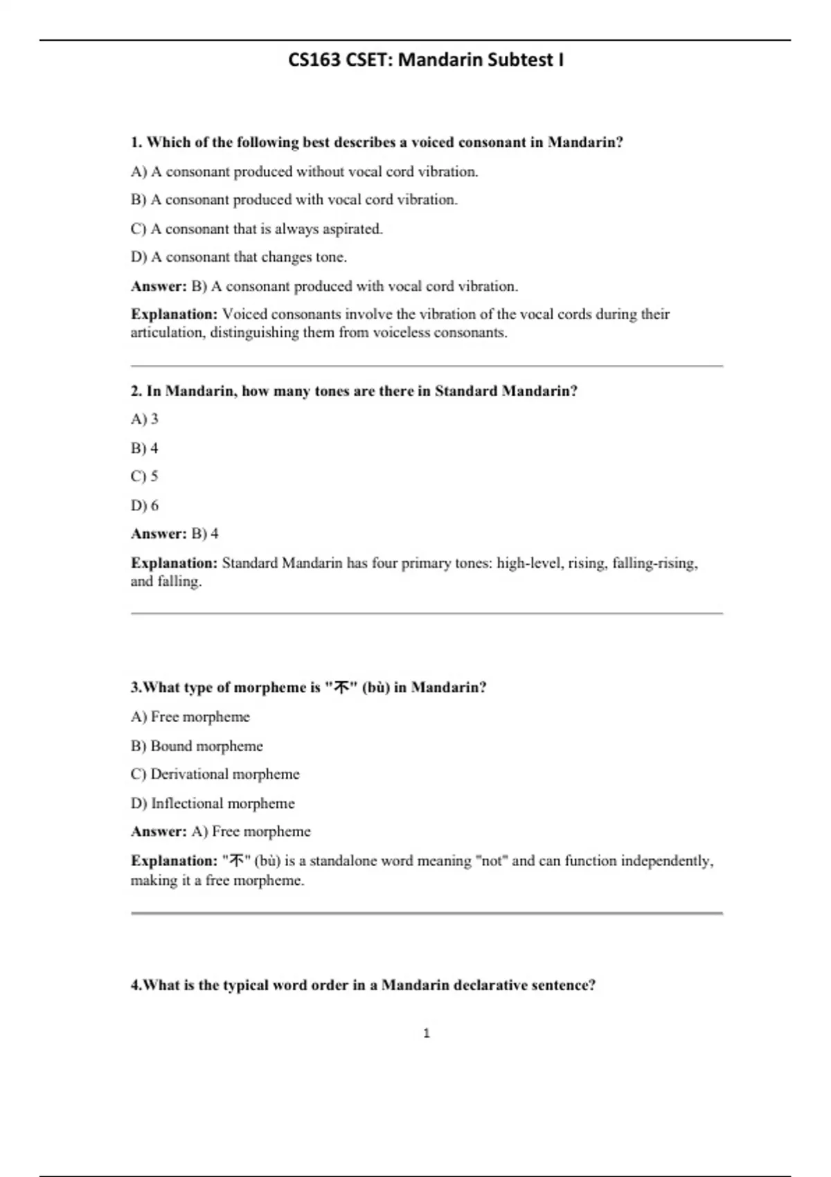 CS163 CSET Mandarin Subtest I Practice Exam - Computers - Stuvia US