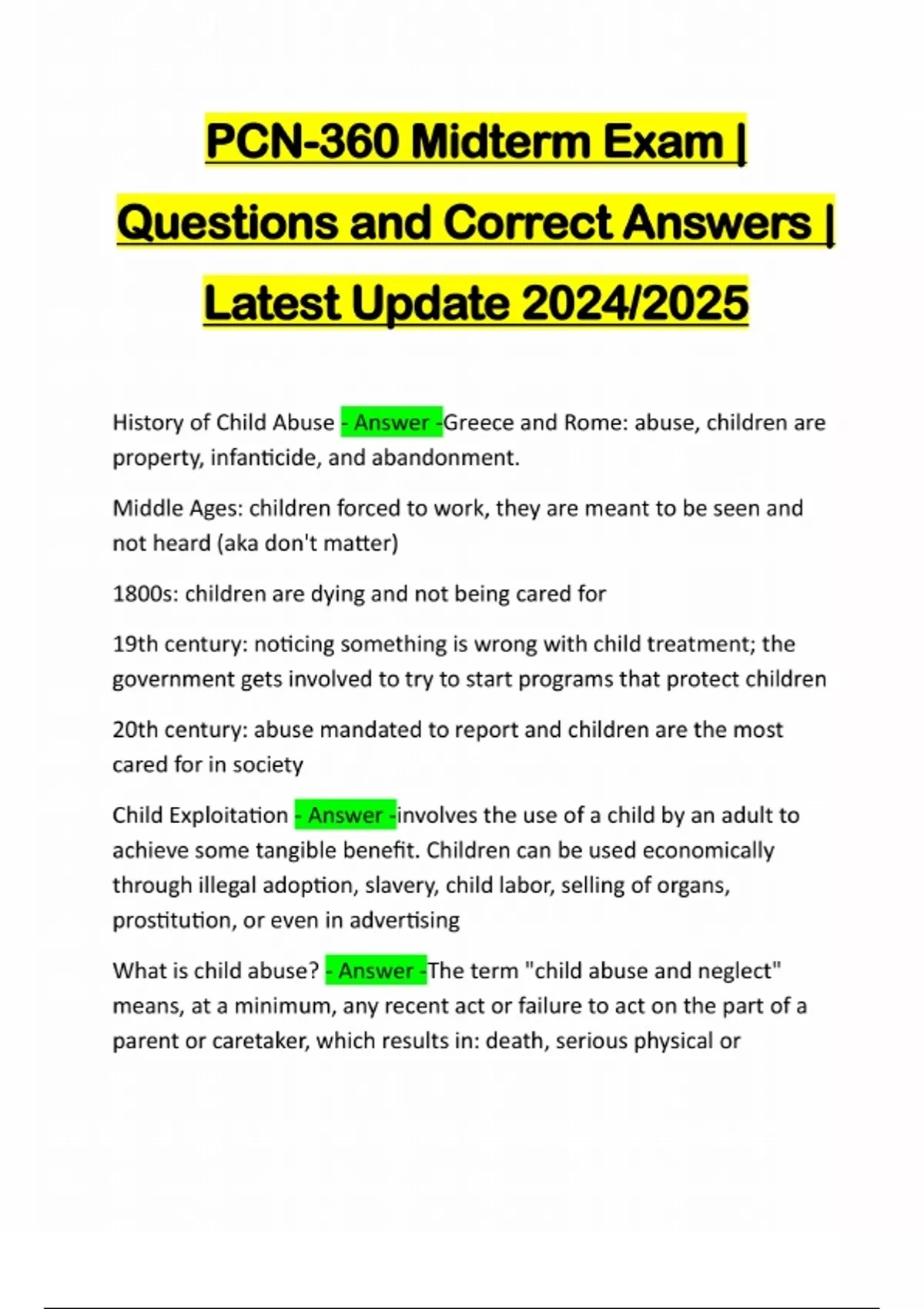 PCN-360 Midterm Exam | Questions and Correct Answers | Latest Update ...