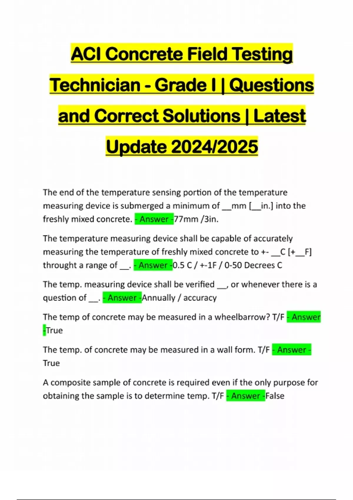 ACI Concrete Field Testing Technician - Grade I | Questions and Correct ...