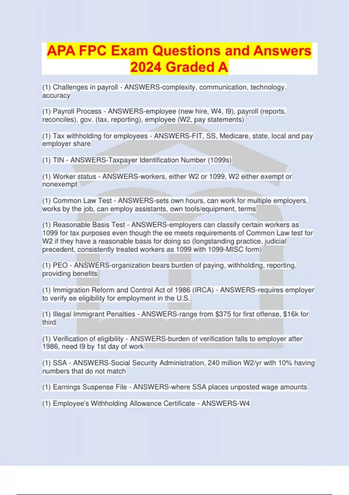 COMBINED FPC Exam Study Questions with Verified Answers Graded A 2024 ...