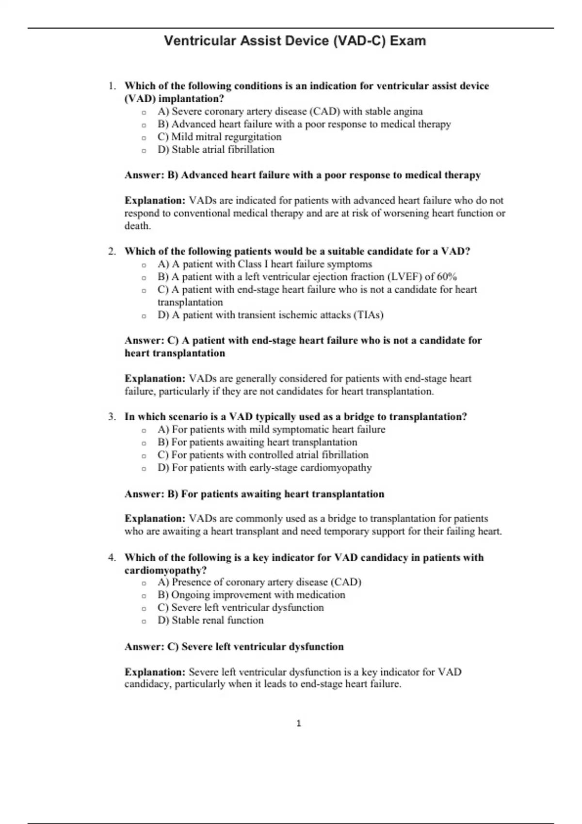 Ventricular Assist Device (VAD-C) Practice Exam - Computers - Stuvia US