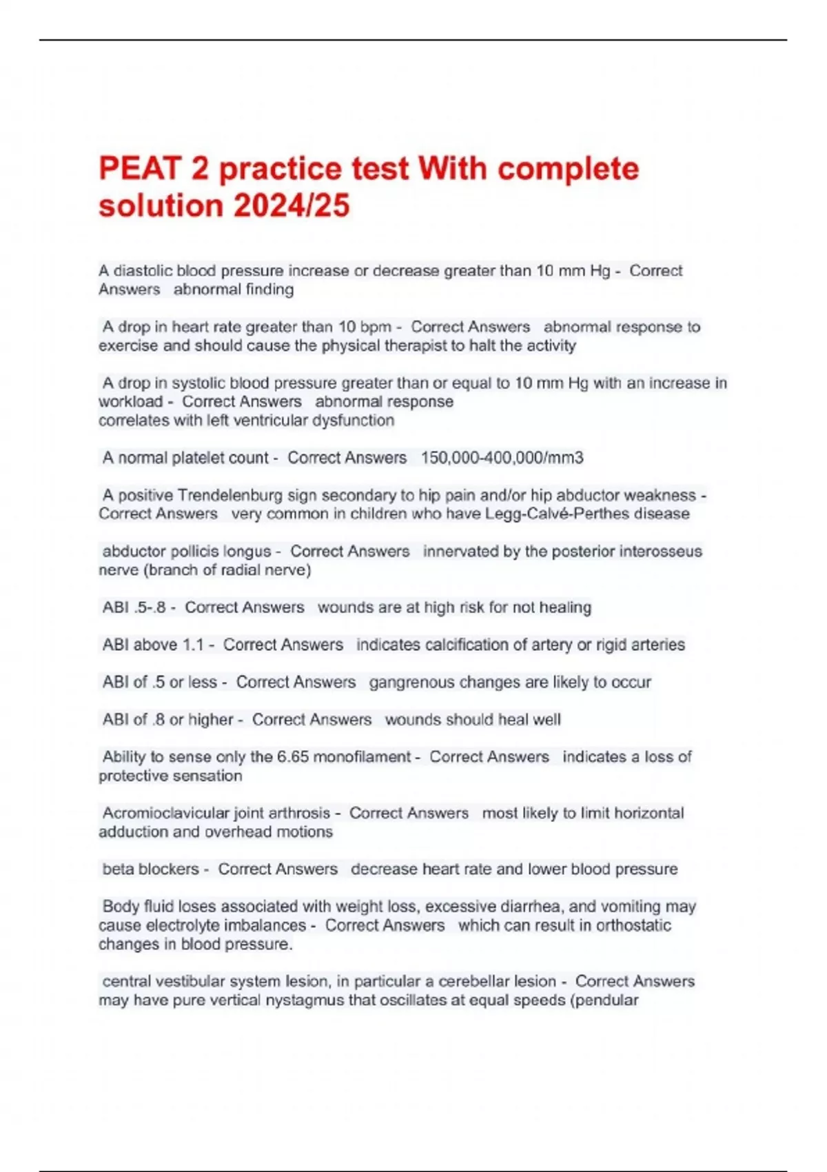 PEAT 2 practice test With complete solution 2024/25 - PEAT 2 - Stuvia US