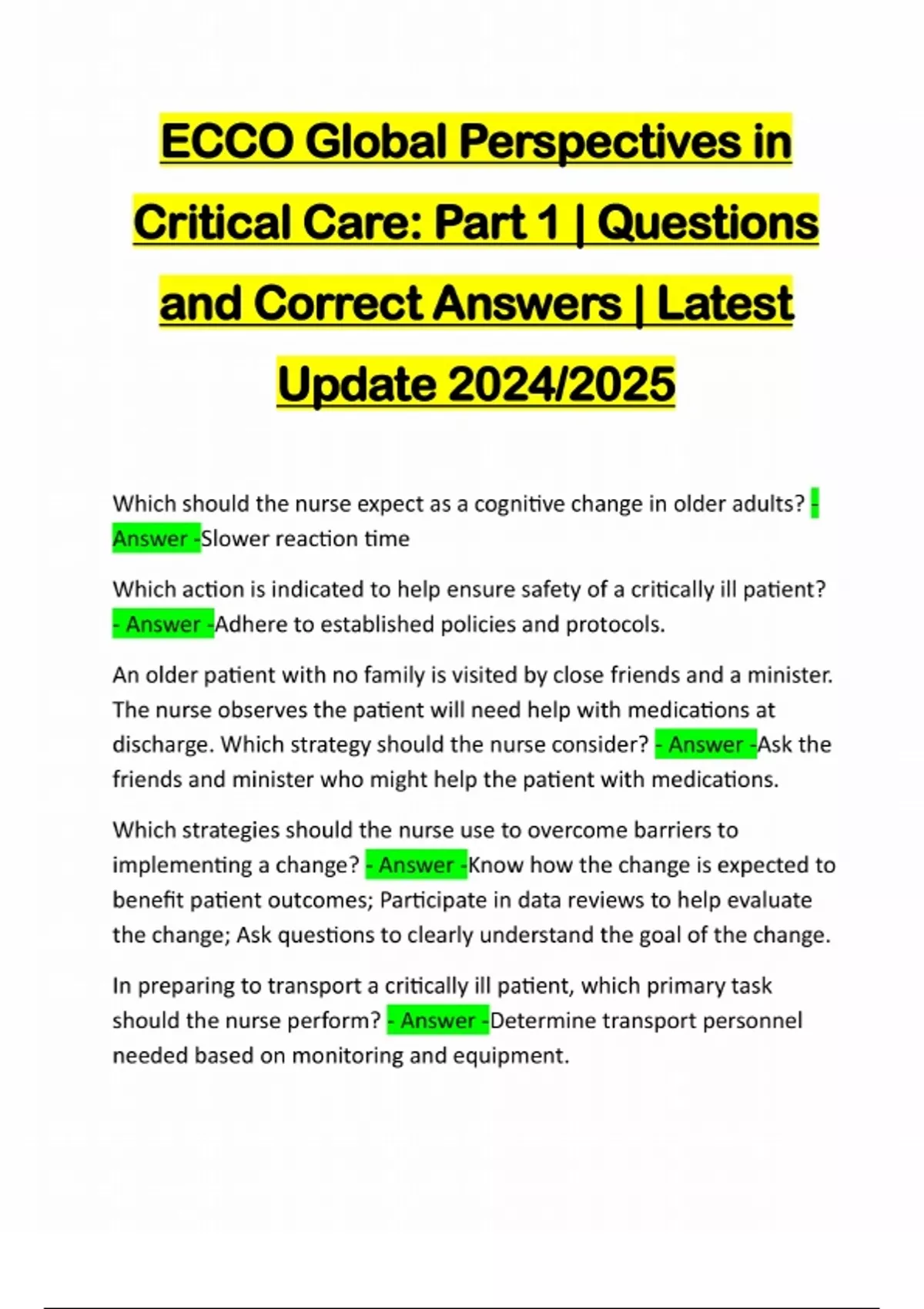ECCO Global Perspectives in Critical Care: Part 1 | Questions and ...
