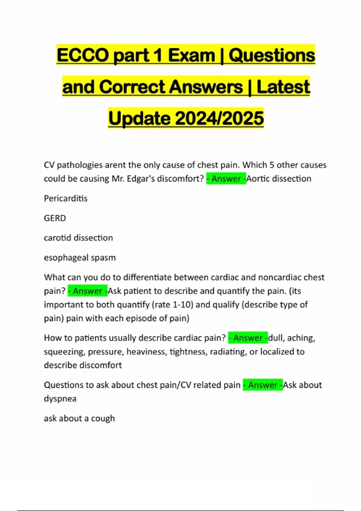 Ecco Part 1 Exam Questions And Correct Answers Latest Update 2024