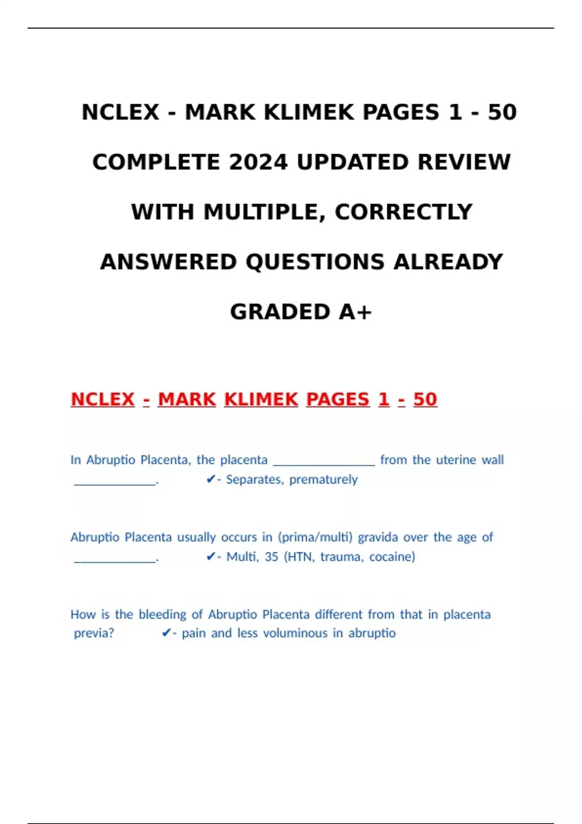 NCLEX - MARK KLIMEK PAGES 1 - 50 COMPLETE 2024 UPDATED REVIEW WITH ...