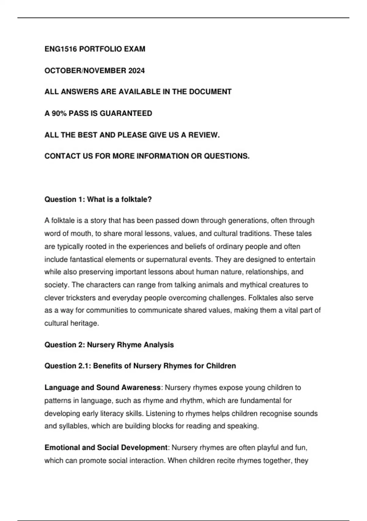 ENG EXAMINATION PORTFOLIO ANSWERS - Applied English Literature ...