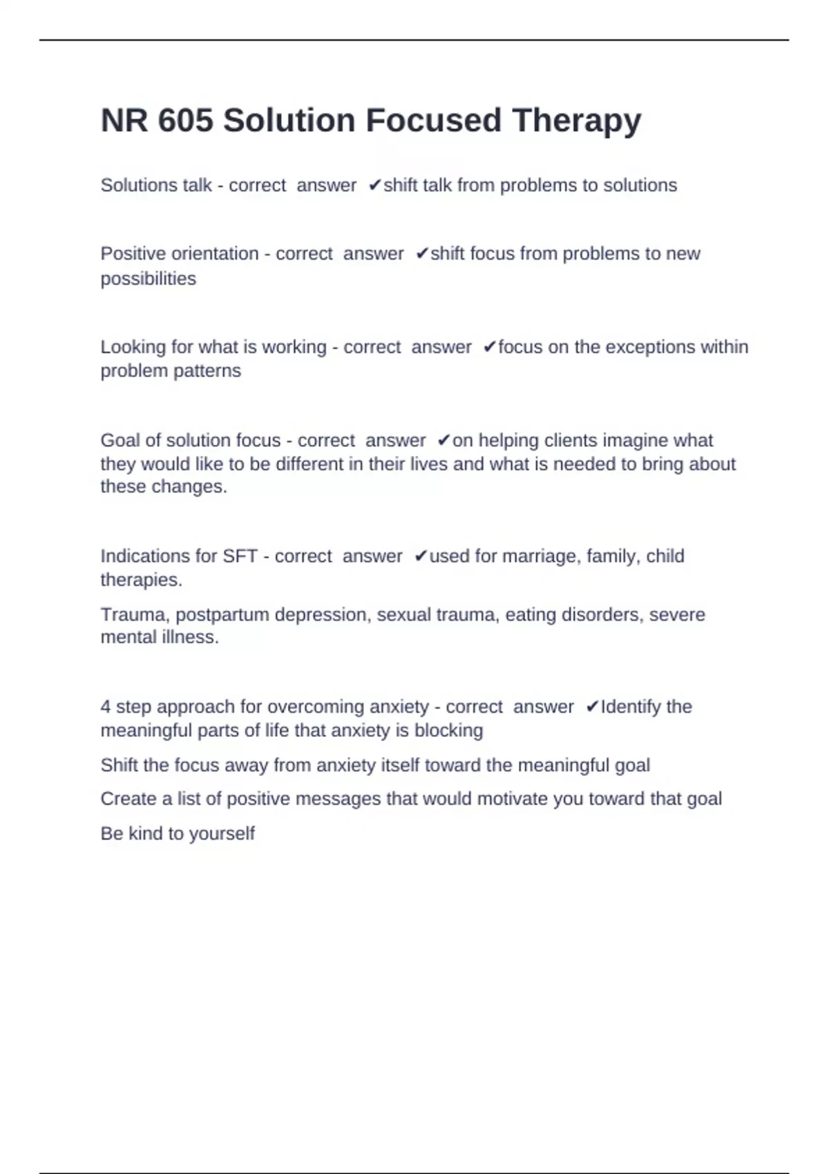 NR 605 Solution Focused Therapy Question and answers alreday passed ...