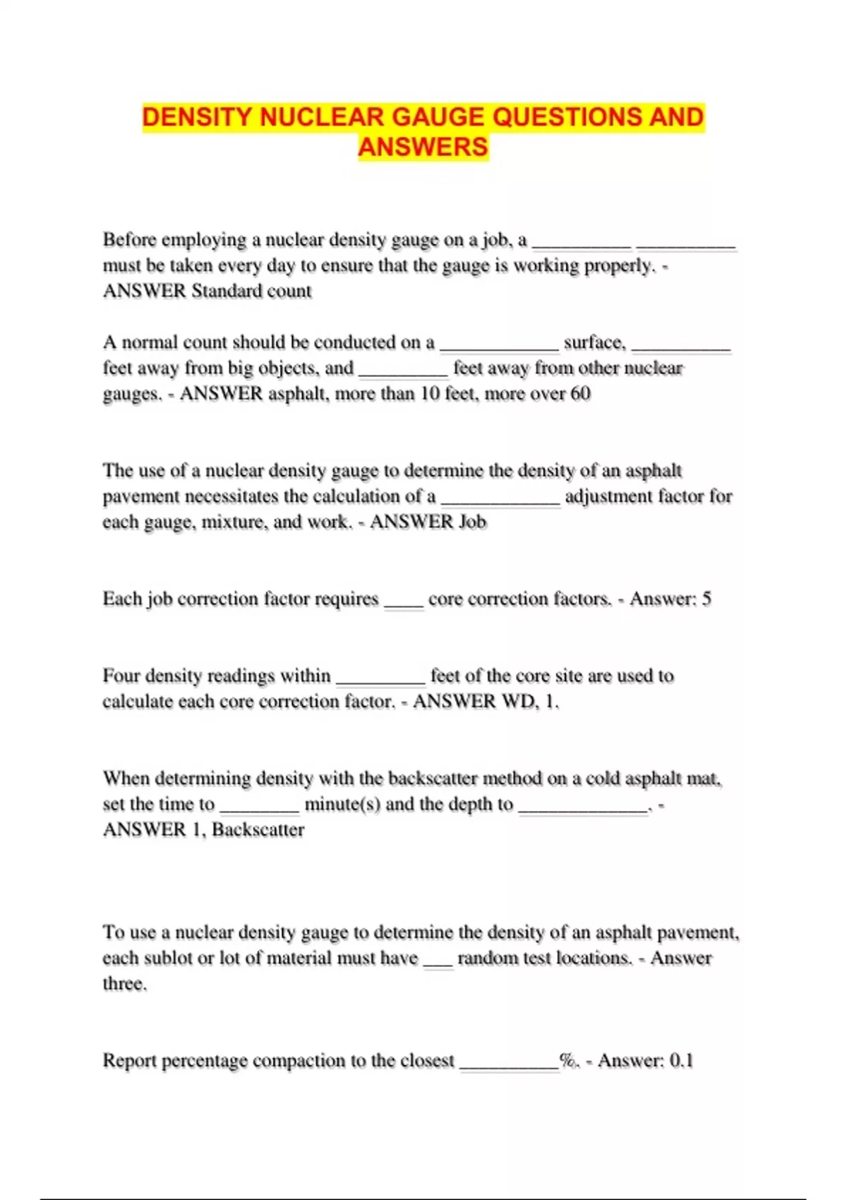 DENSITY NUCLEAR GAUGE QUESTIONS AND ANSWERS - DENSITY NUCLEAR GAUGE ...