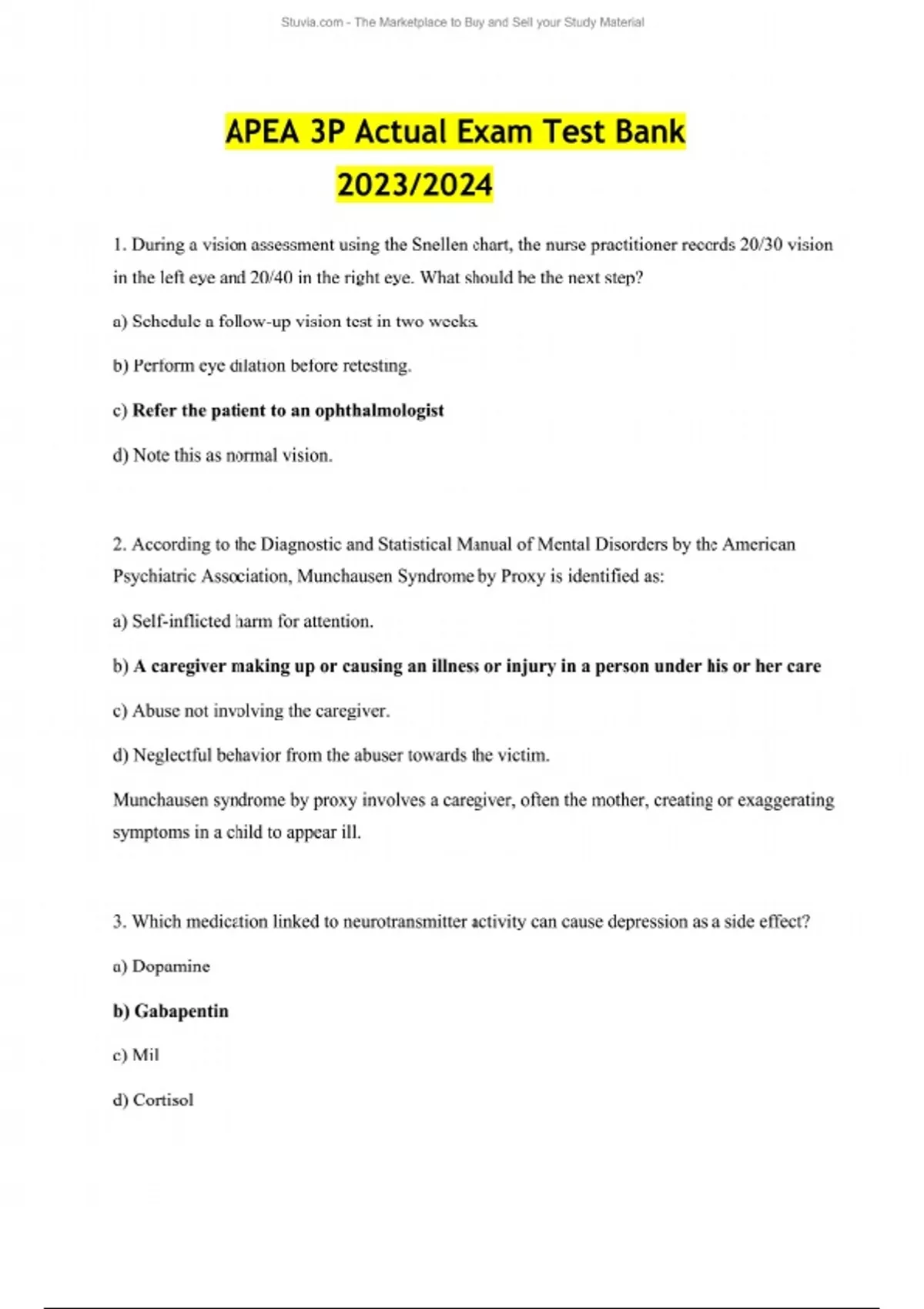 APEA 3P ACTUAL EXAM QUESTIONS AND ANSWERS TEST BANK - Apea - Stuvia US