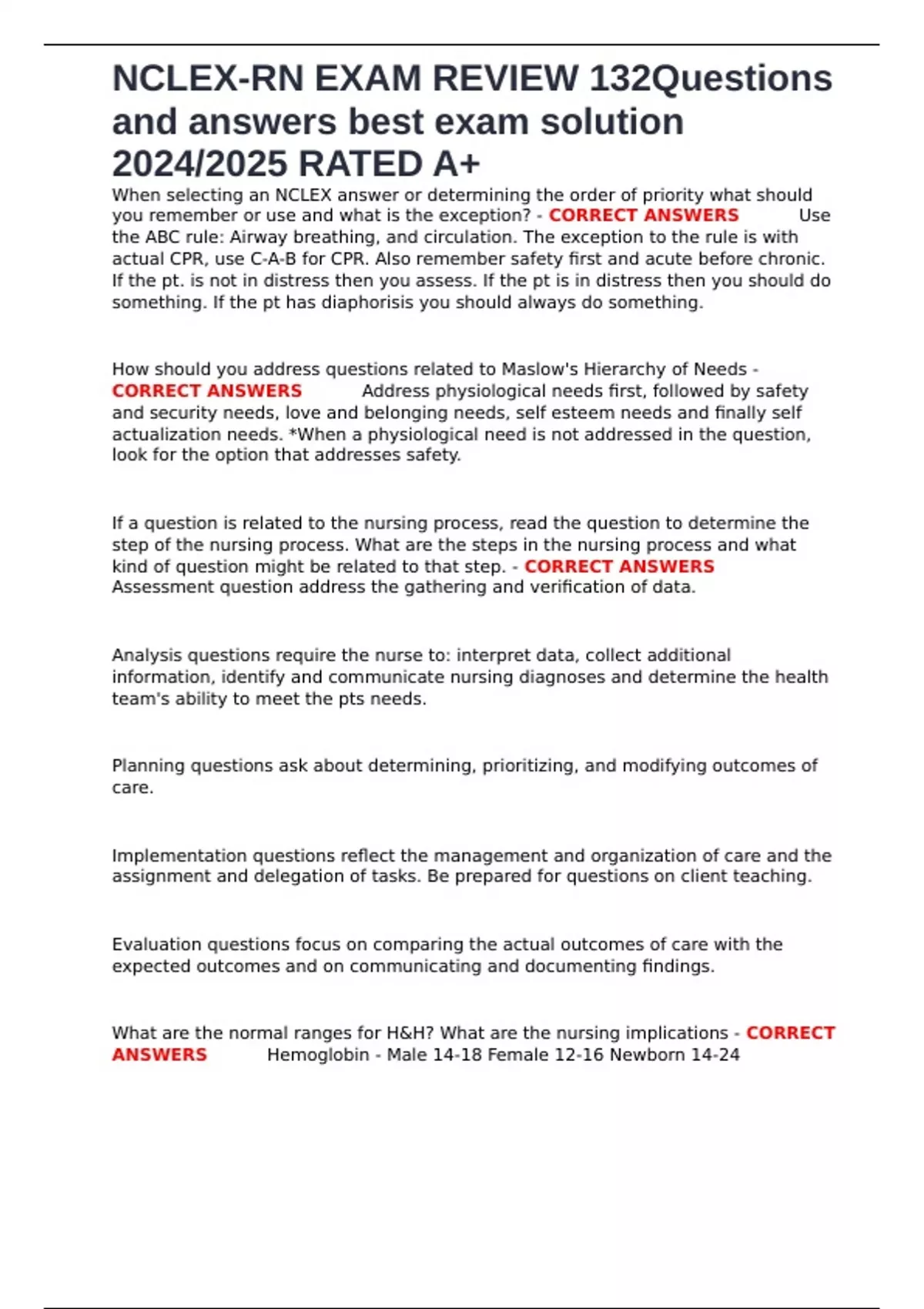 NCLEX-RN EXAM REVIEW 132Questions and answers best exam solution 2024/ ...