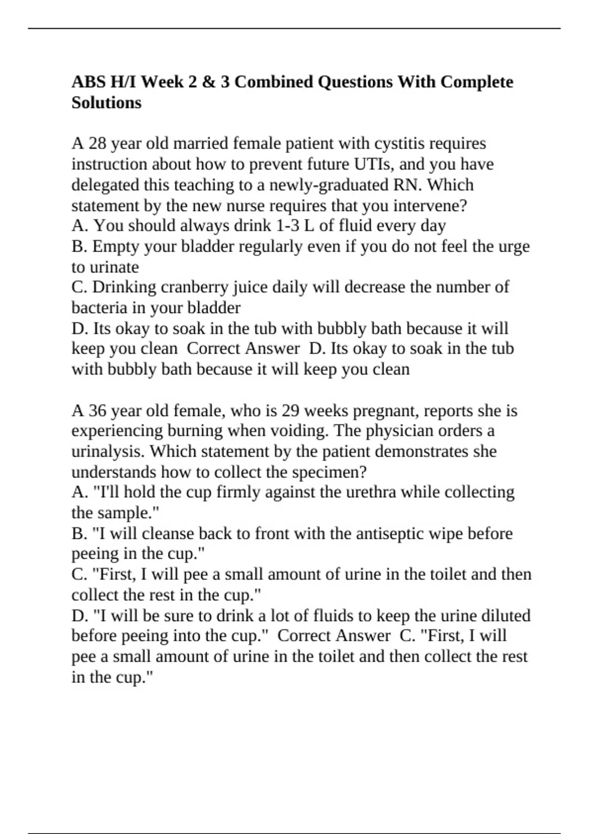 ABS H/I Week 2 & 3 Combined Questions With Complete Solutions - ABS ...