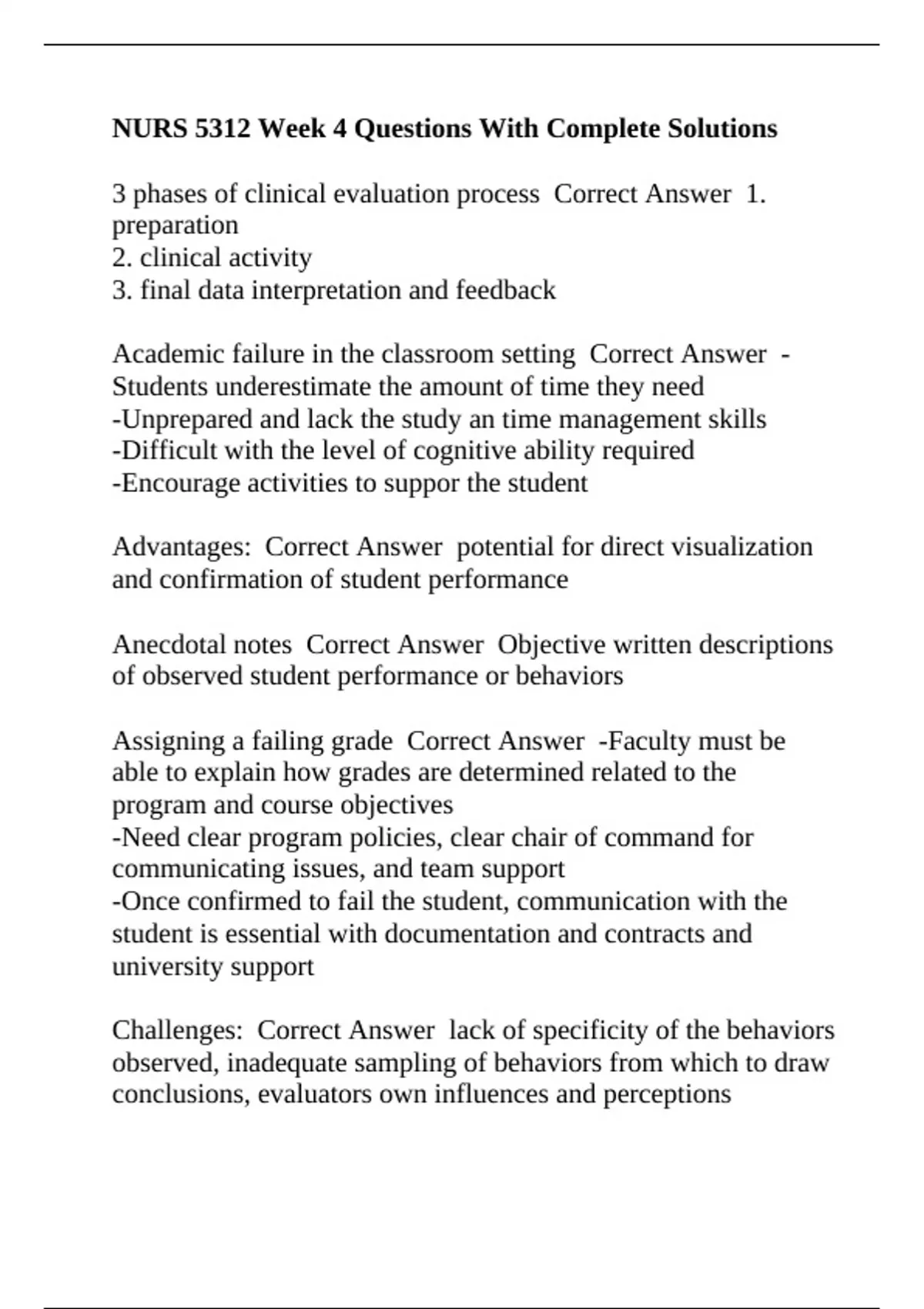 NURS 5312 Week 4 Questions With Complete Solutions - NURS 5312 - Stuvia US