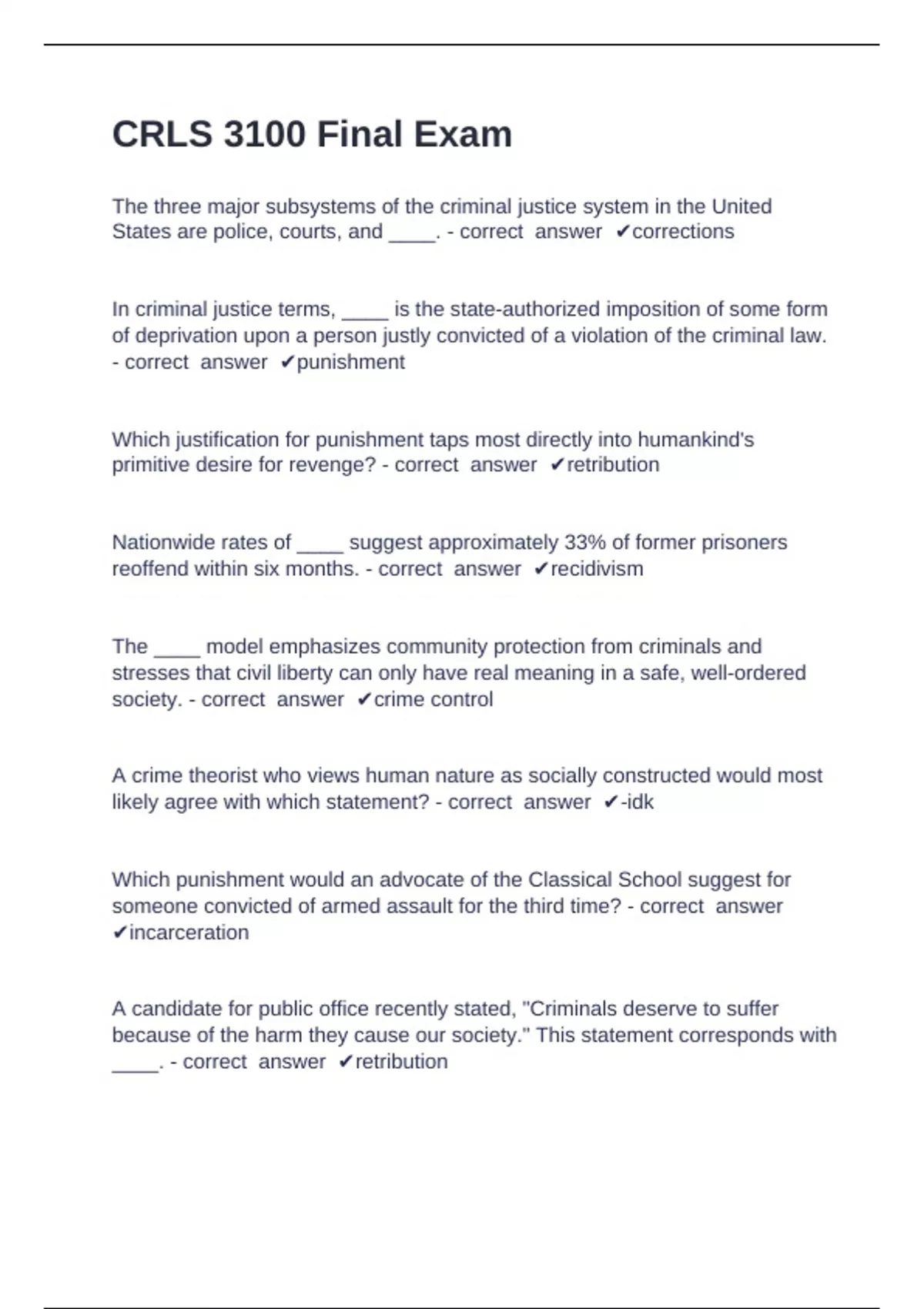 CRLS 3100 Final Exam Question and answers 100% correct 2024/2025 - CRLS ...