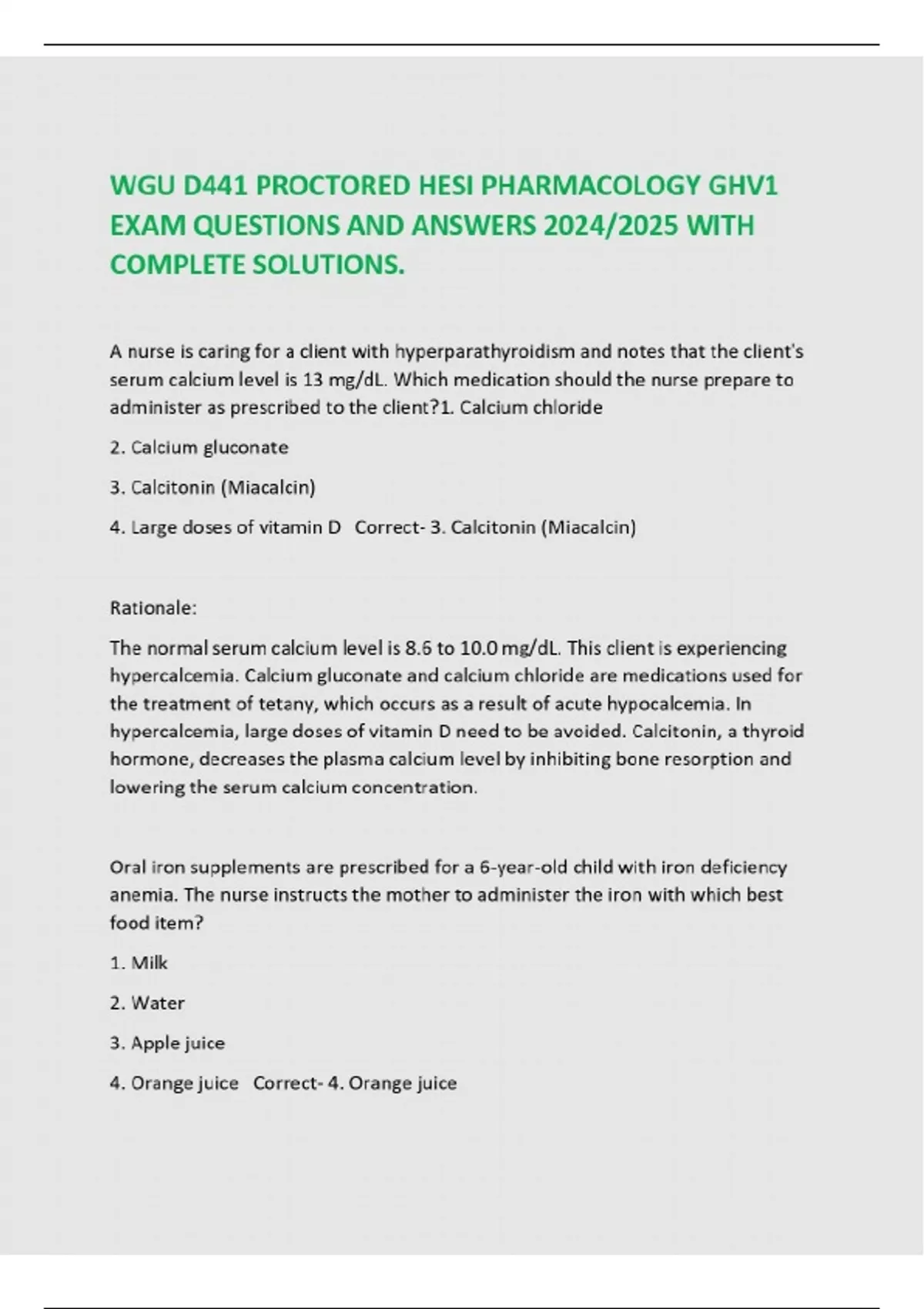 WGU D441 PROCTORED HESI PHARMACOLOGY GHV1 EXAM QUESTIONS AND ANSWERS ...