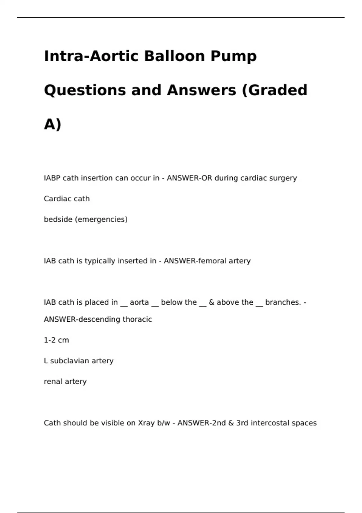 Intra-Aortic Balloon Pump Questions and Answers (Graded A) - Intra ...