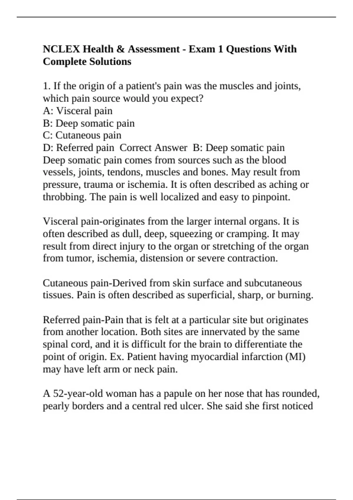 NCLEX Health & Assessment - Exam 1 Questions With Complete Solutions ...