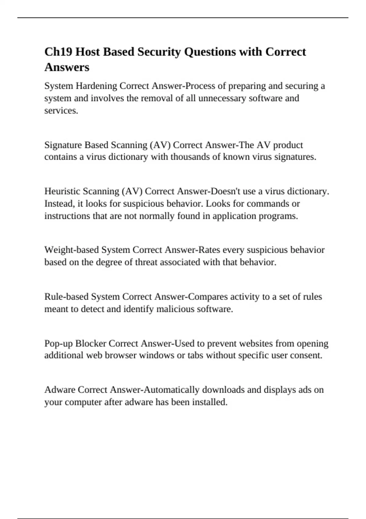 Ch19 Host Based Security Questions with Correct Answers - HBSS - Stuvia US