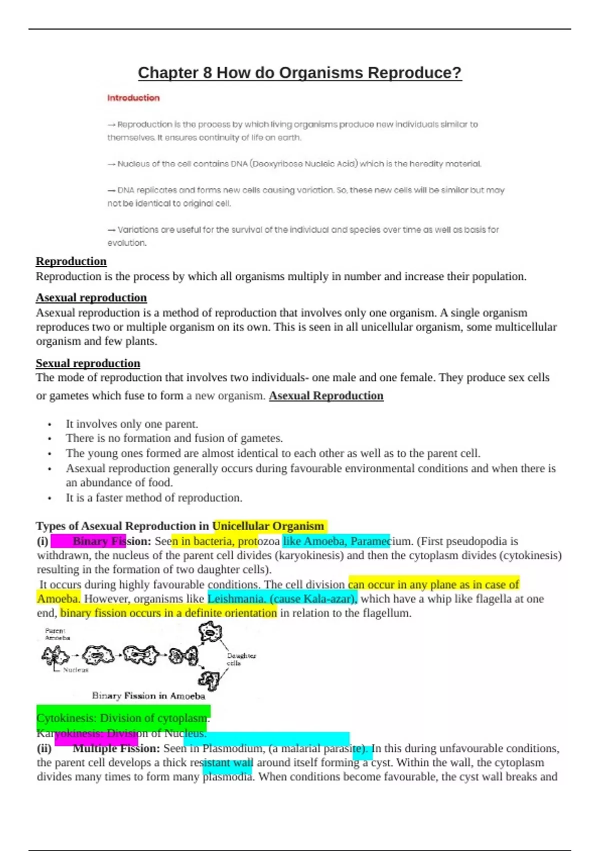 Summary HOW DO ORGANISMS REPRODUCE? CLASS 10 NOTES CBSE 2024 - Science ...