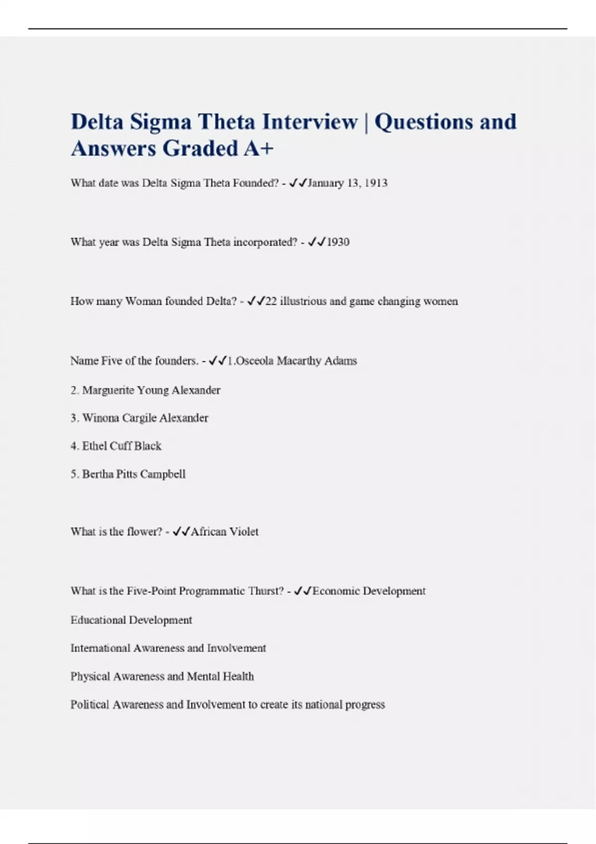 Delta Sigma Theta Interview | Questions and Answers Graded A+ ...