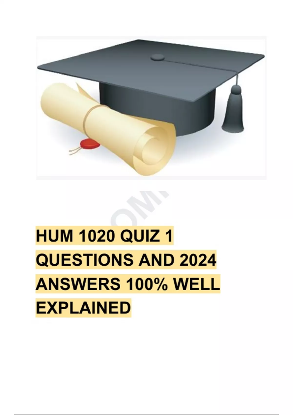 HUM 1020 QUIZ 1 QUESTIONS AND 2024 ANSWERS 100% WELL EXPLAINED - HUM 1020 - Stuvia US