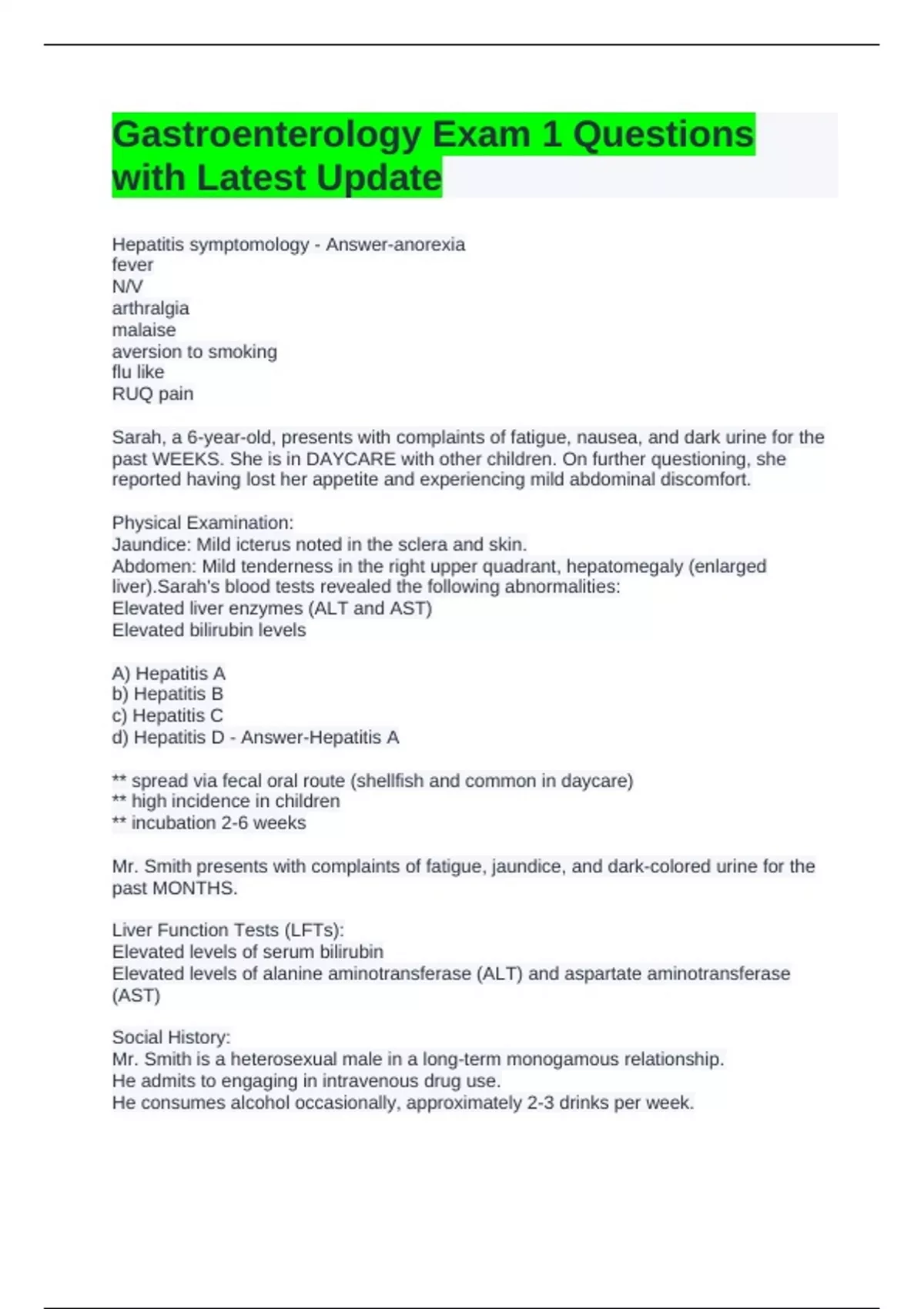 Gastroenterology Exam 1 Questions with Latest Update - Gastroenterology ...